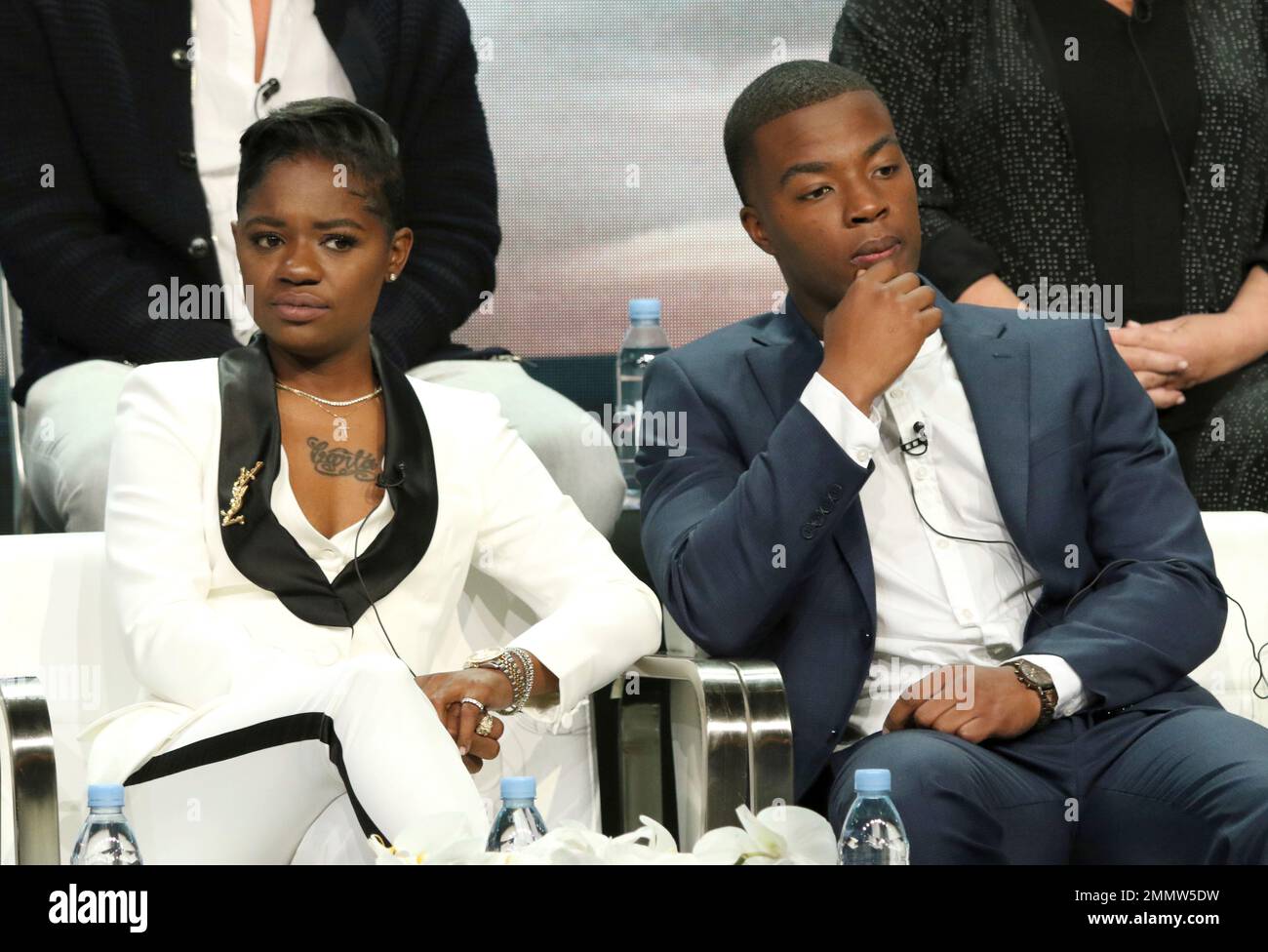 Bre-Z, left, and Daniel Ezra participate in the "All American" panel ...