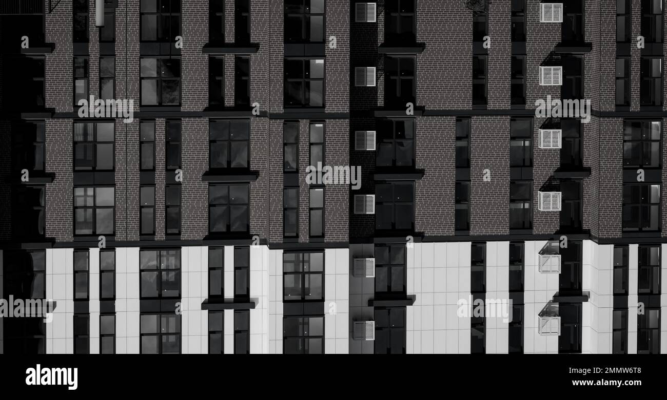 facade of the building. geometric patterns from windows and balconies ...