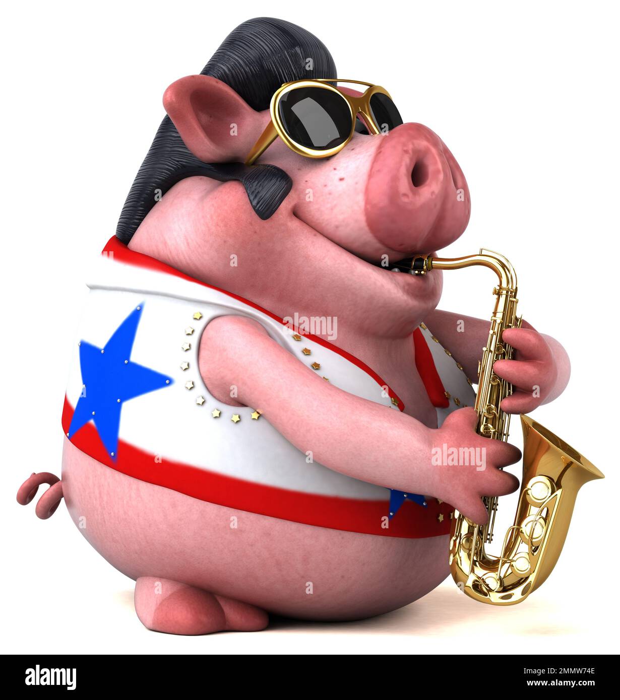 Fun 3D cartoon illustration of a pig rocker Stock Photo - Alamy