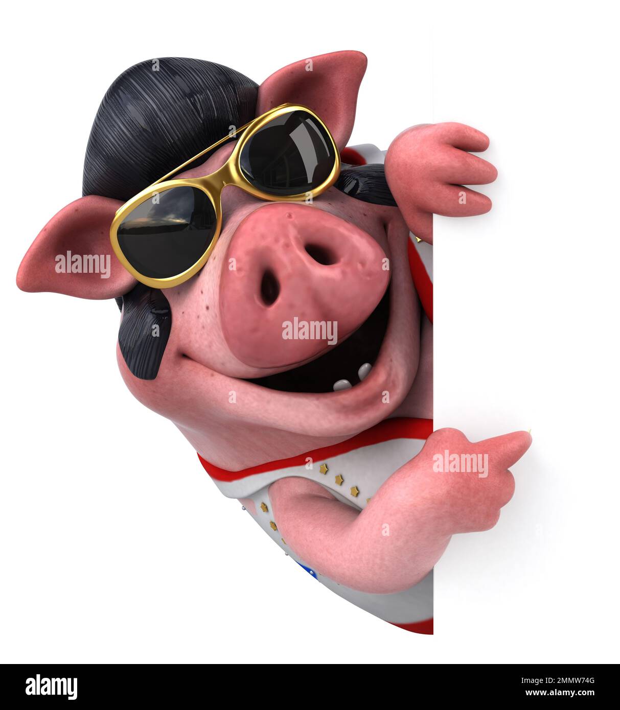 Fun 3D cartoon illustration of a pig rocker Stock Photo - Alamy