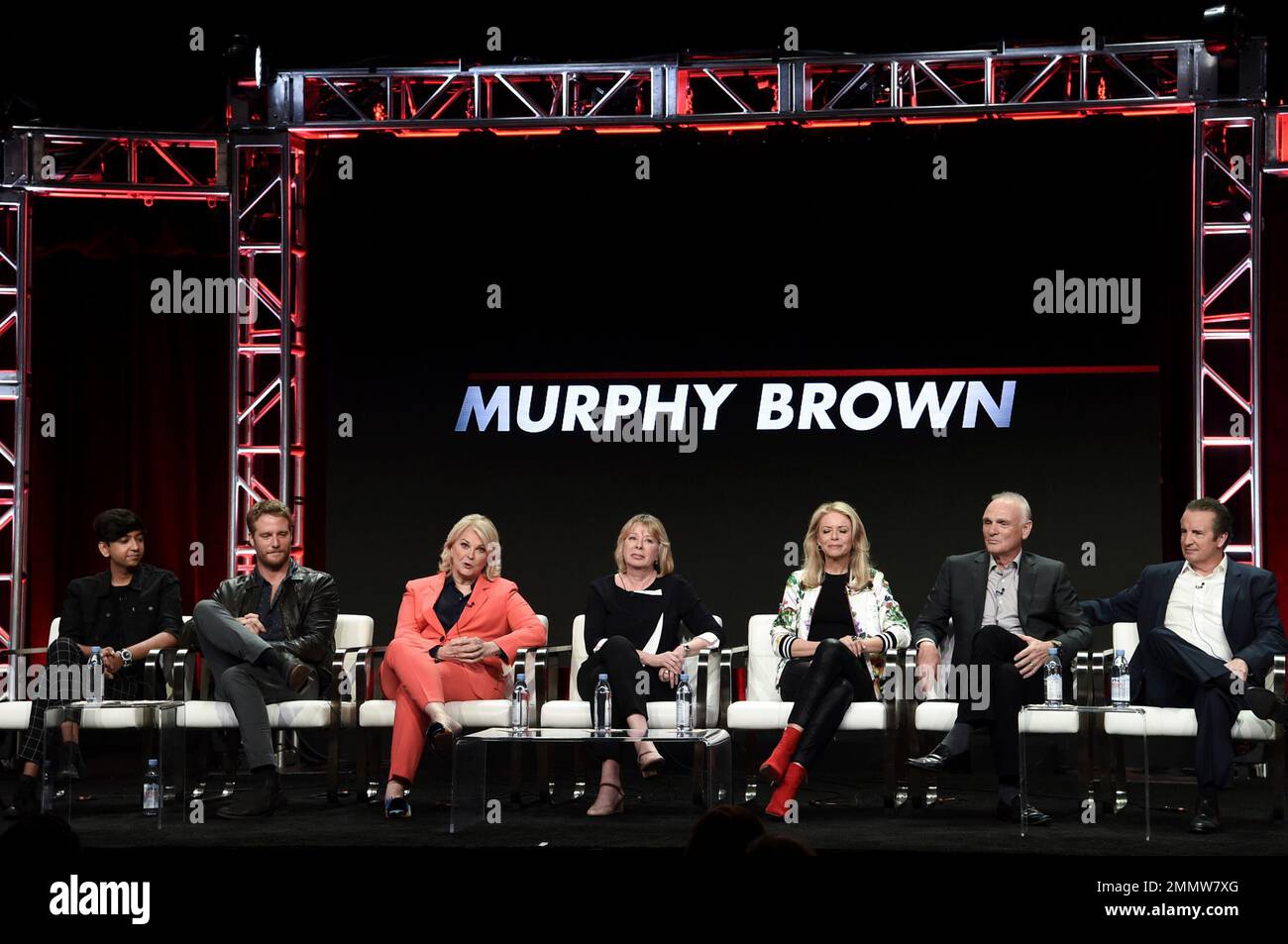 Nik Dodani, from left, Jake McDorman, Candice Bergen, Diane English ...