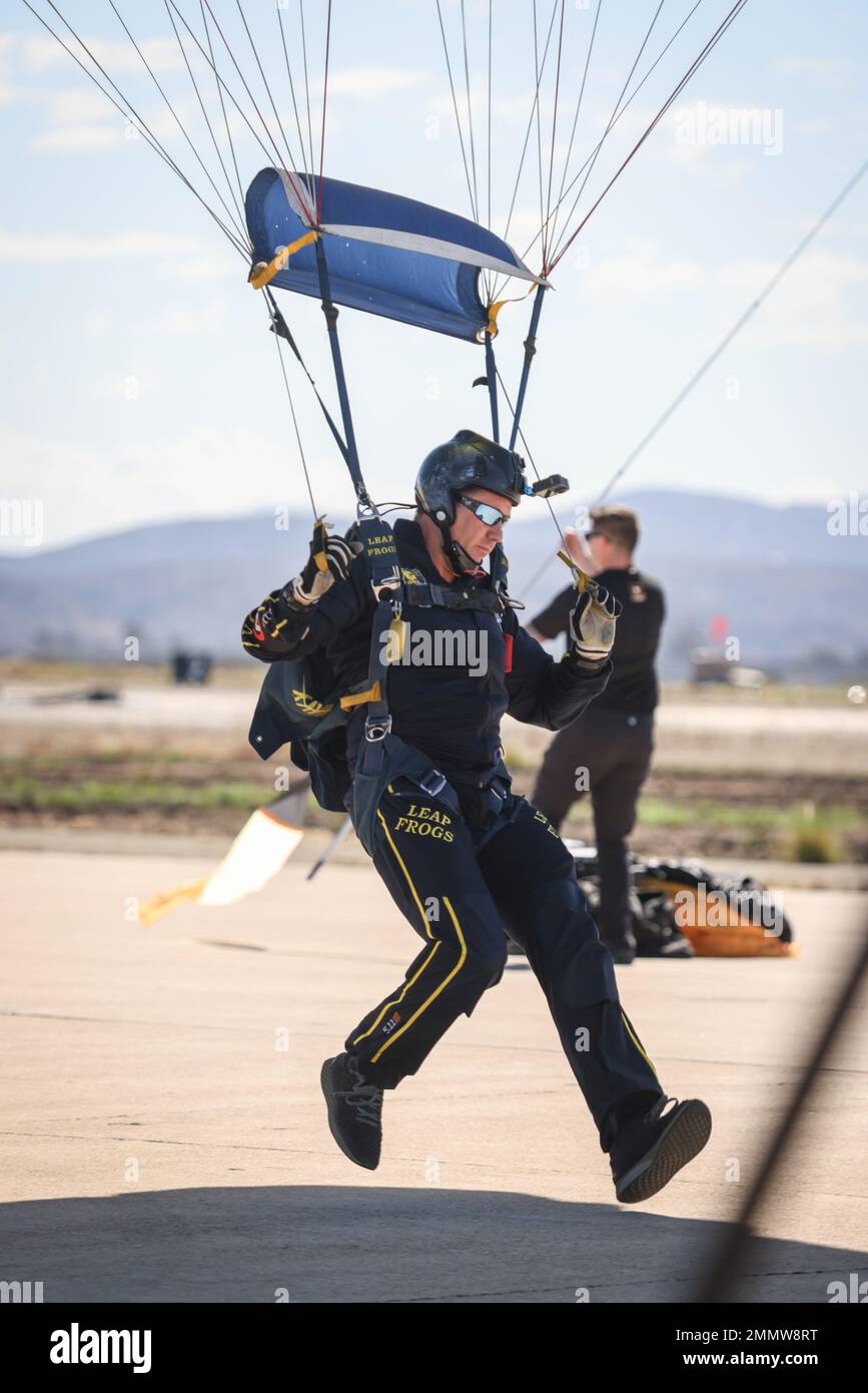 The U.S. Navy Parachute Team, nicknamed the Leap Frogs, lands on the ...