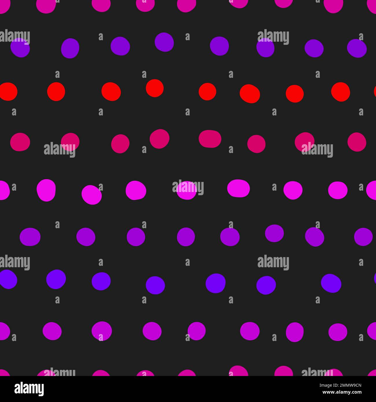 Seamless neon polka dots pattern. Color hand-drawn circles on dark grey ...