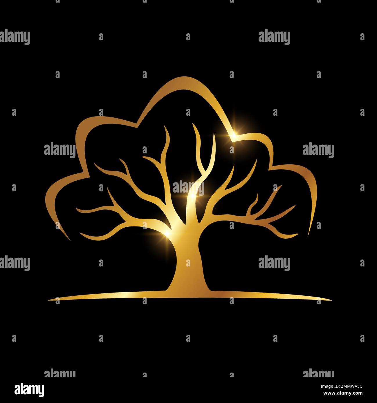 Vector Illustration of Golden Luxury Tree Vector Icon in black ...