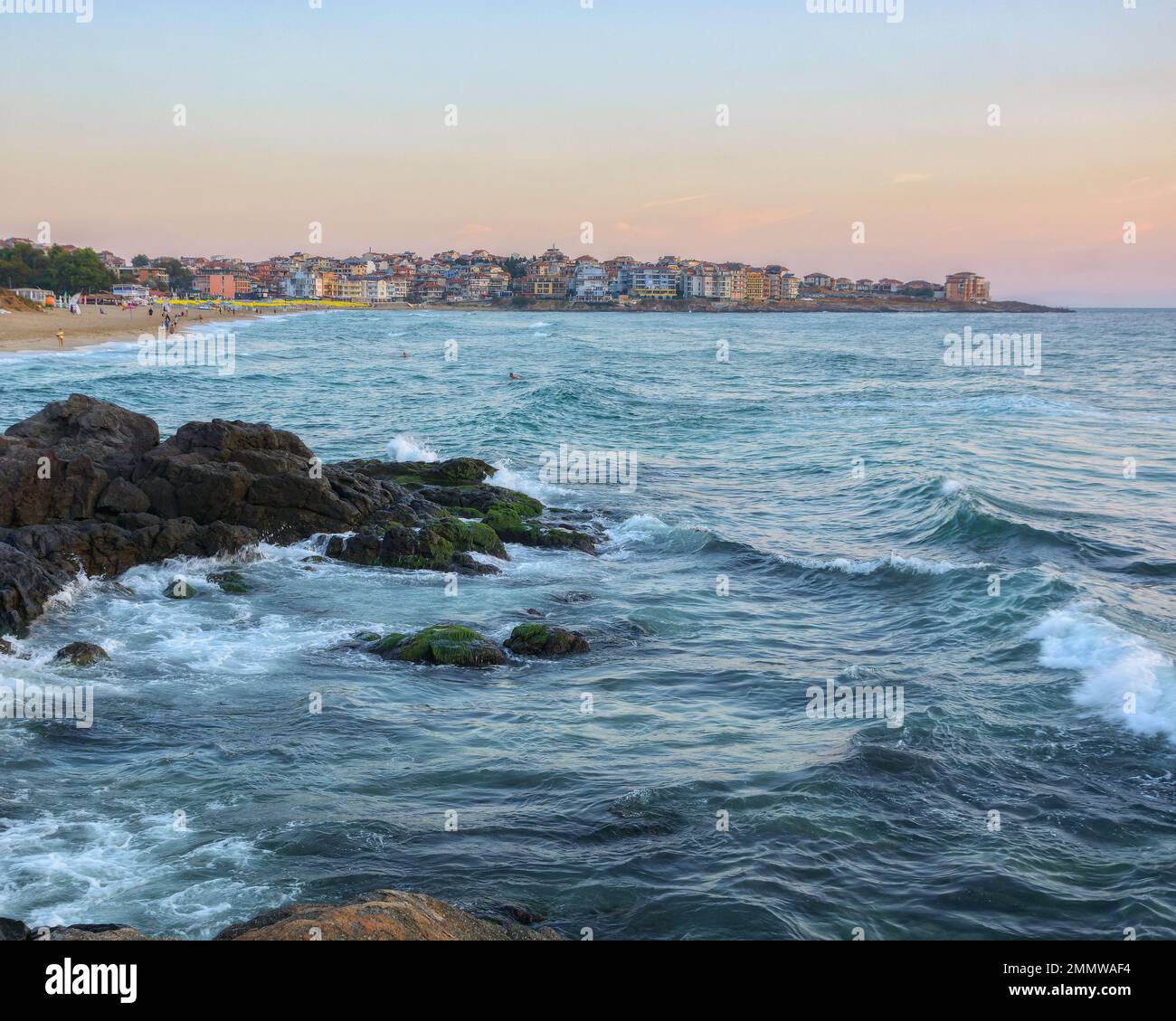 rocks on the seaside of resort town. beautiful leisure scenery in ...