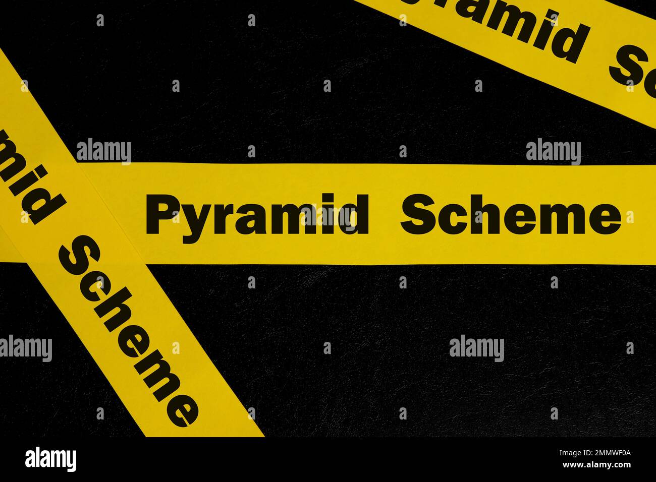 Pyramid scheme alert, caution and warning concept. Yellow barricade ...