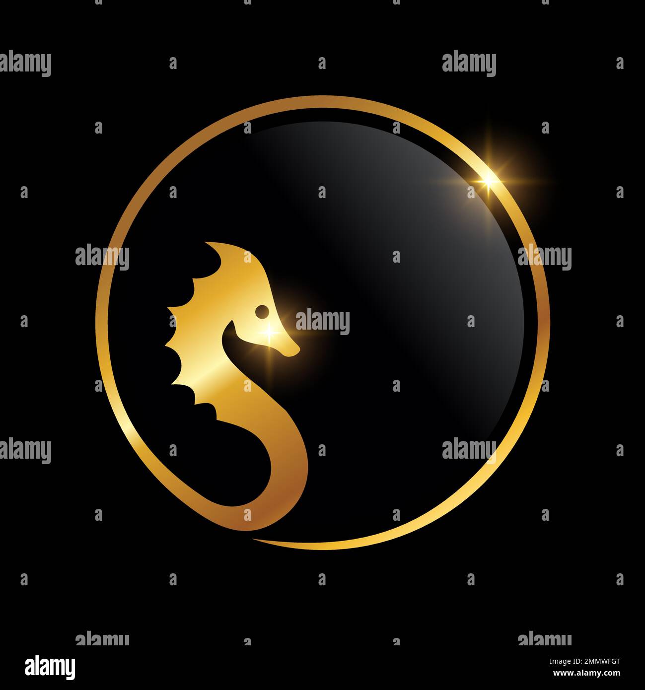 Vector Illustration of Golden Sea Horse vector Icon in black background ...