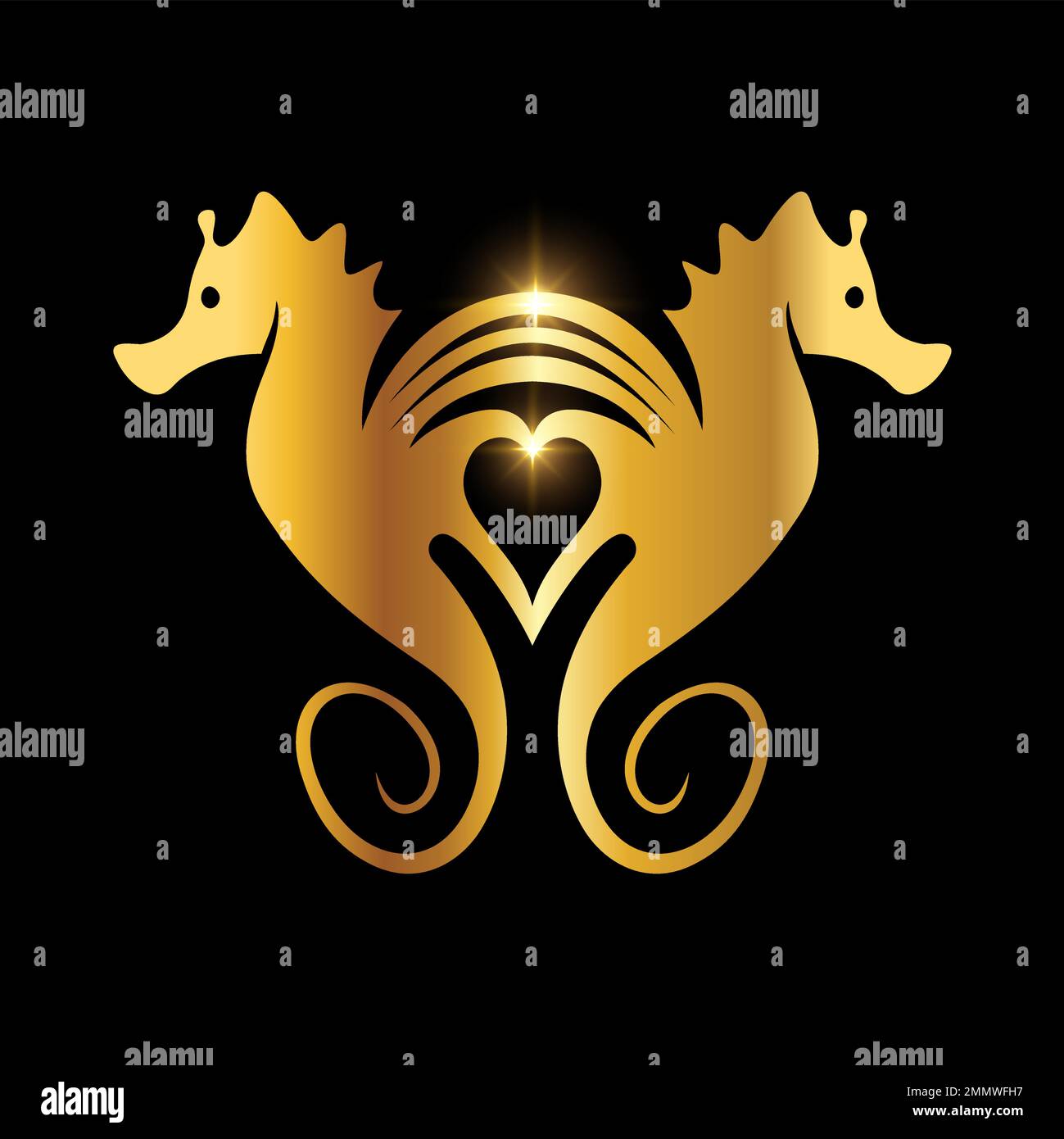 Vector Illustration of Golden Sea Horse vector Icon in black background ...