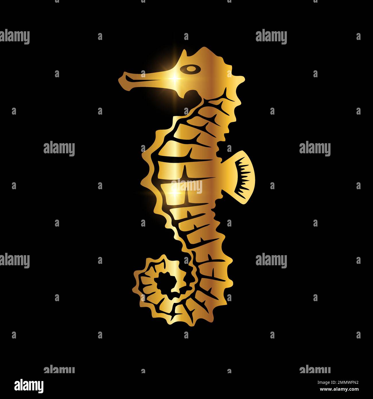 Vector Illustration of Golden Sea Horse vector Icon in black background ...
