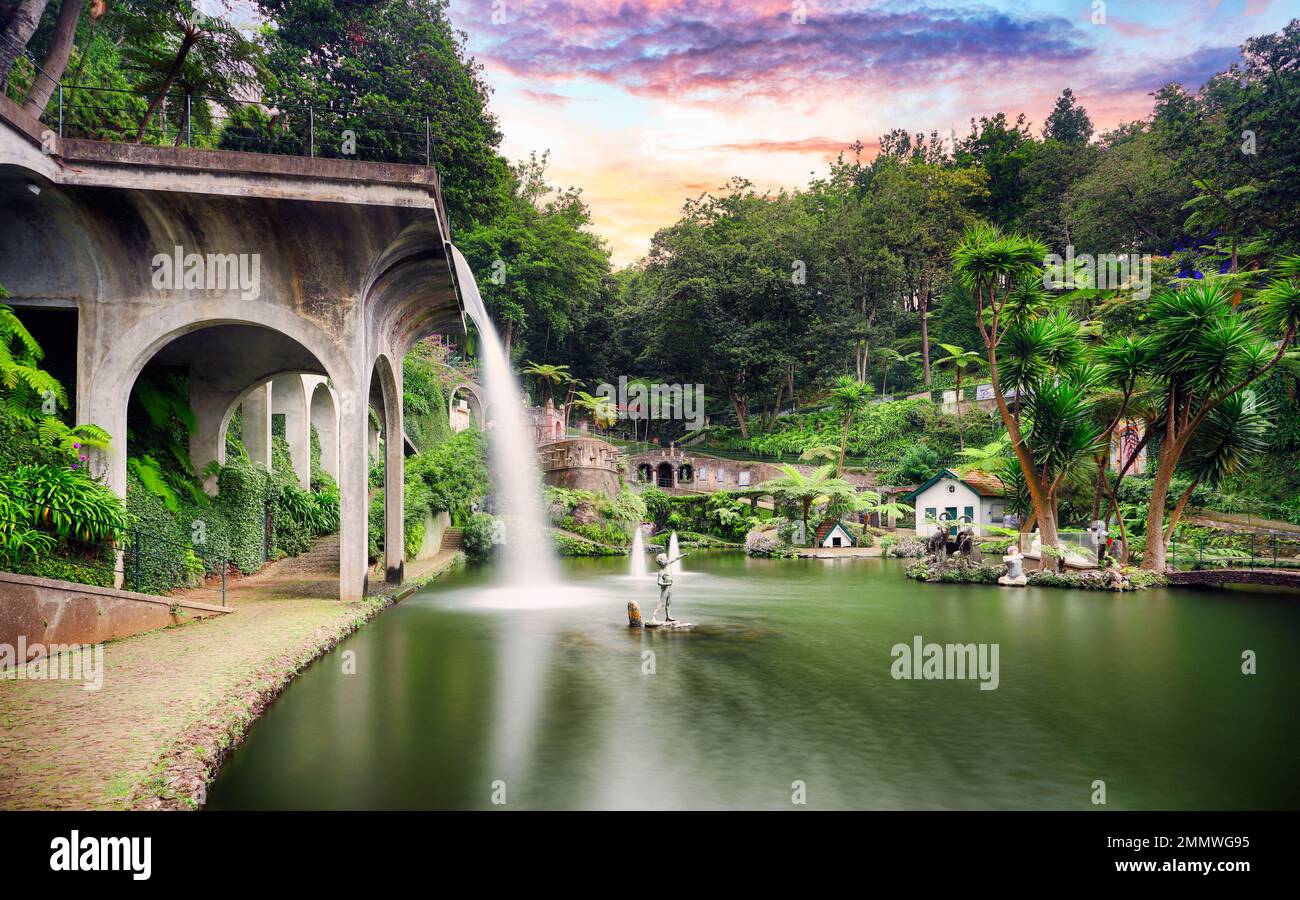 Funchal - Madeira, Monte Tropical Gardens with view of palace on lake ...