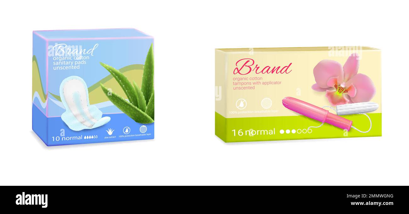 Feminine hygiene tampon sanitary pads packaging boxes, vector ...