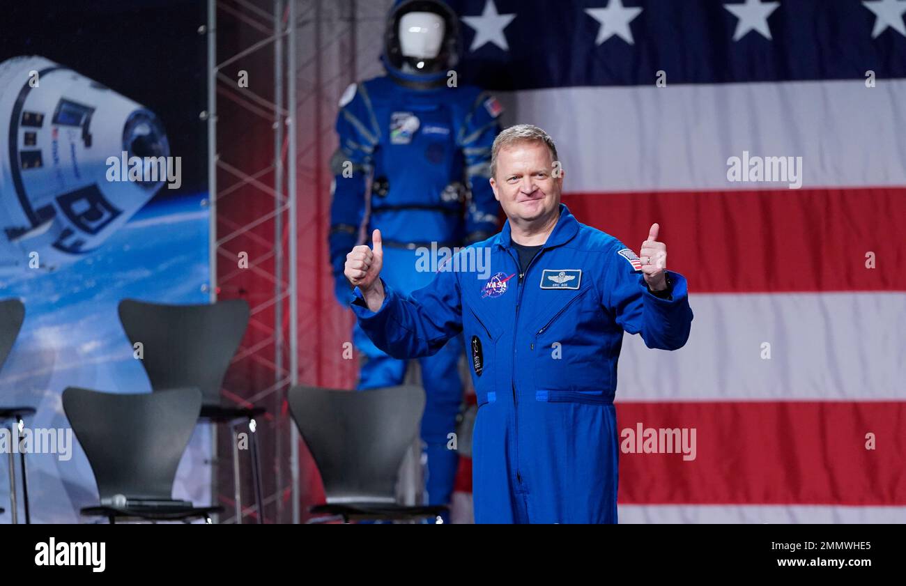 Astronaut Eric Boe reacts after being introduced during a NASA event to ...