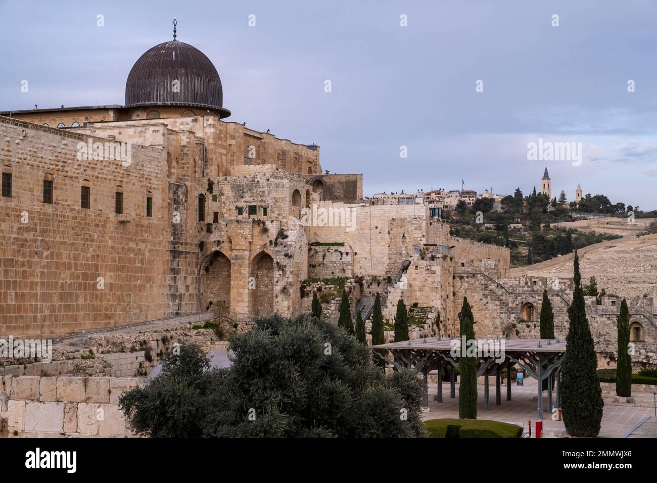 View of the Jerusalem Archaeological Park beneath Al Aksa Mosque along ...
