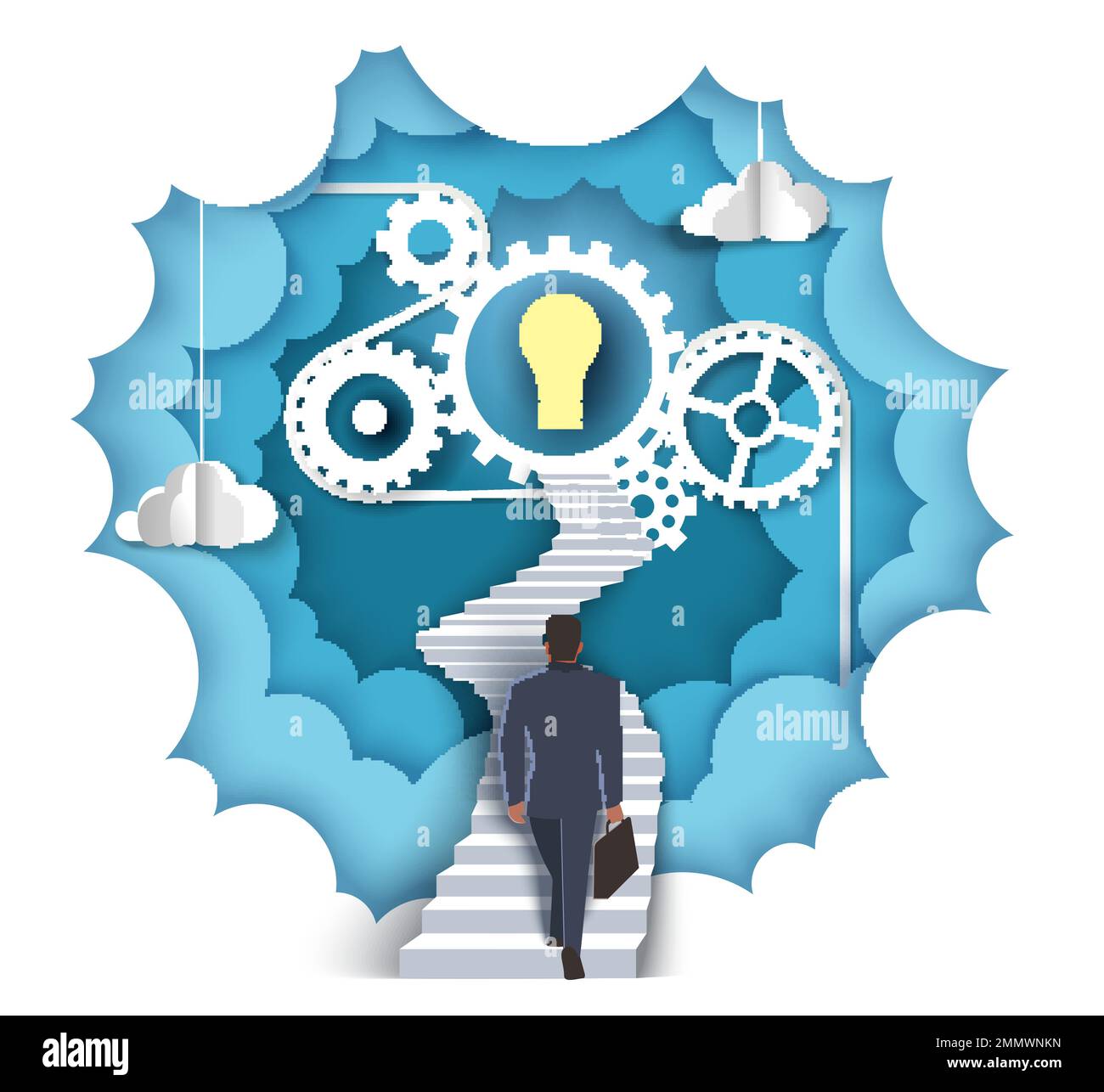 Path to idea, vector illustration in paper art style Stock Vector Image ...