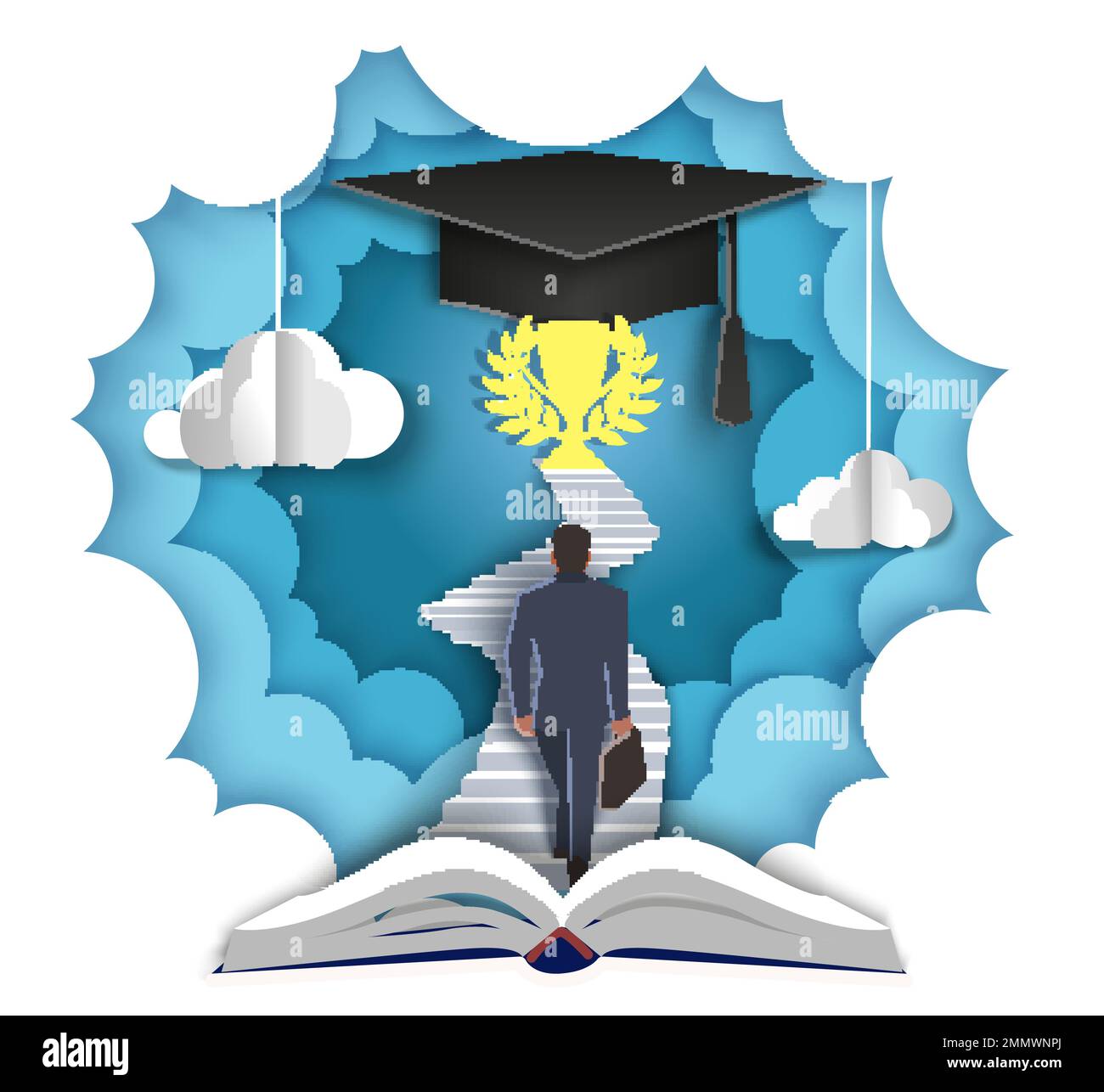 Path to knowledge, vector illustration in paper art style Stock Vector ...