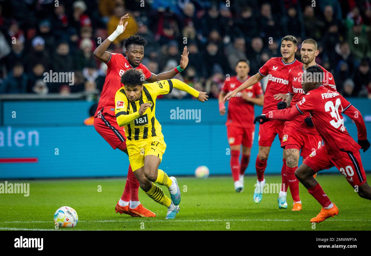 Leverkusen, Germany. 29th Jan, 2023. Karim Adeyemi (BVB), Edmond ...