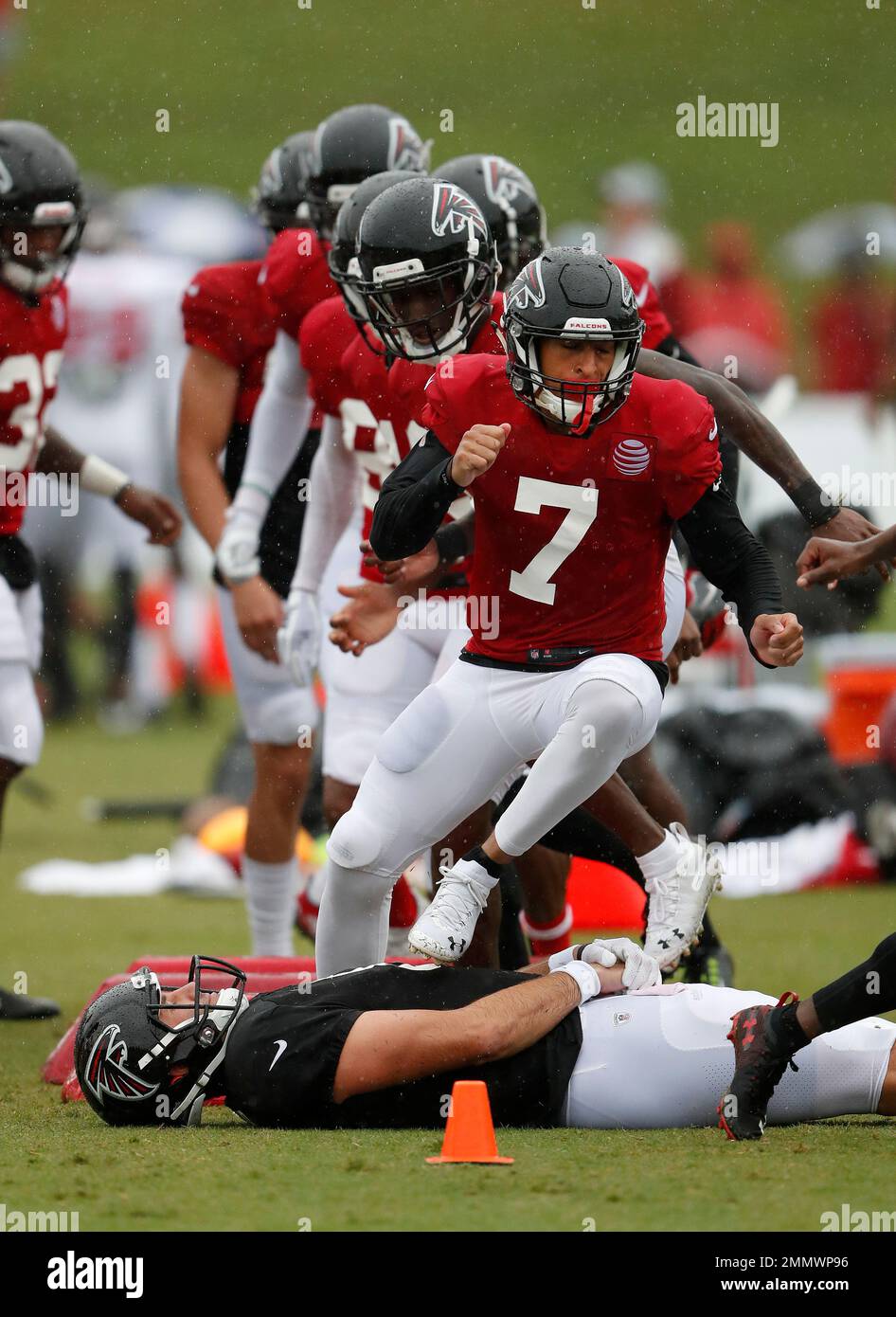 Atlanta Falcons wide receiver Devin Gray (7) runs a drill as backup ...