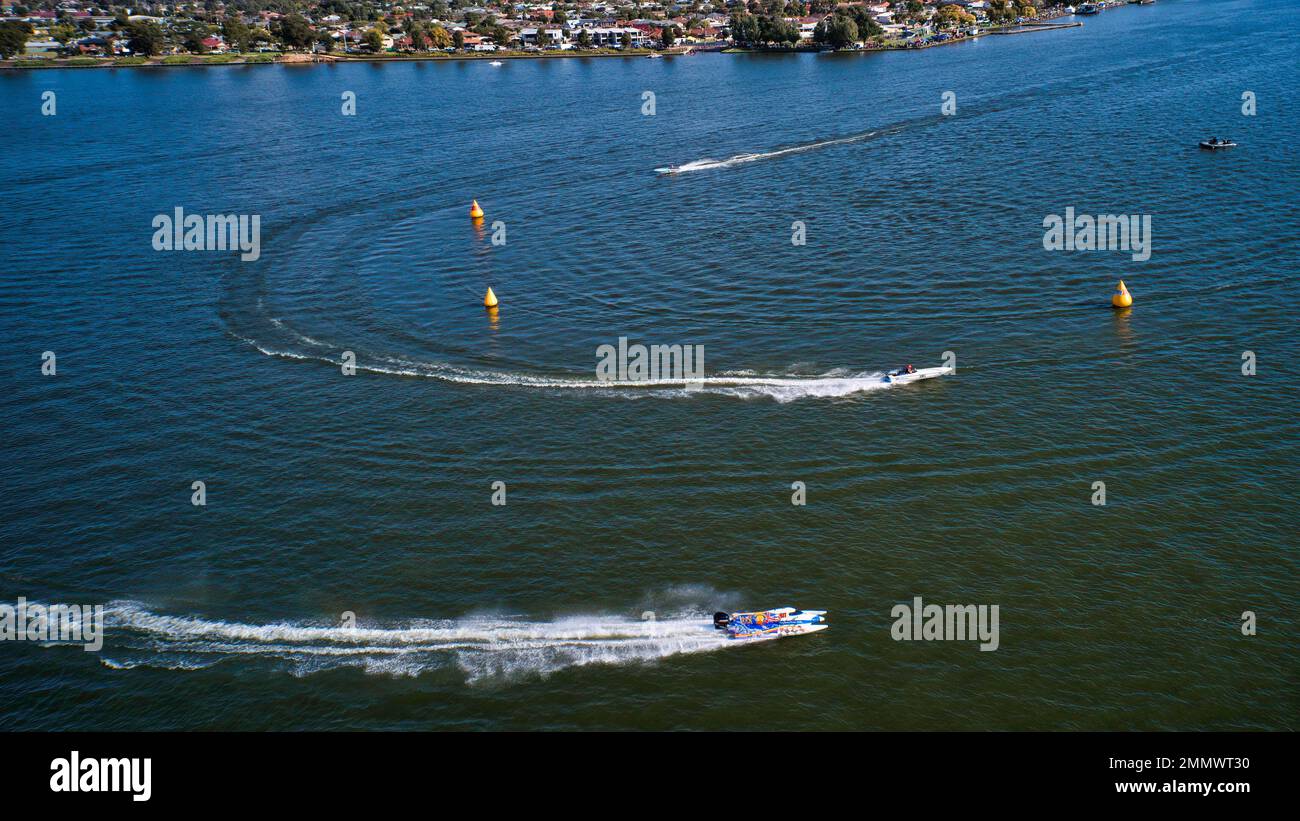 Yarrawonga, Victoria, Australia - 24 April 2022: Racing boats rounding ...
