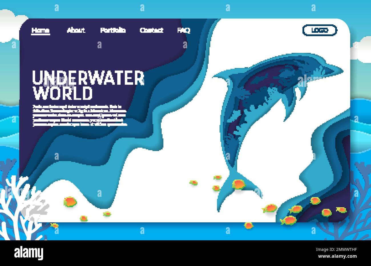 Underwater world vector website landing page design template Stock ...