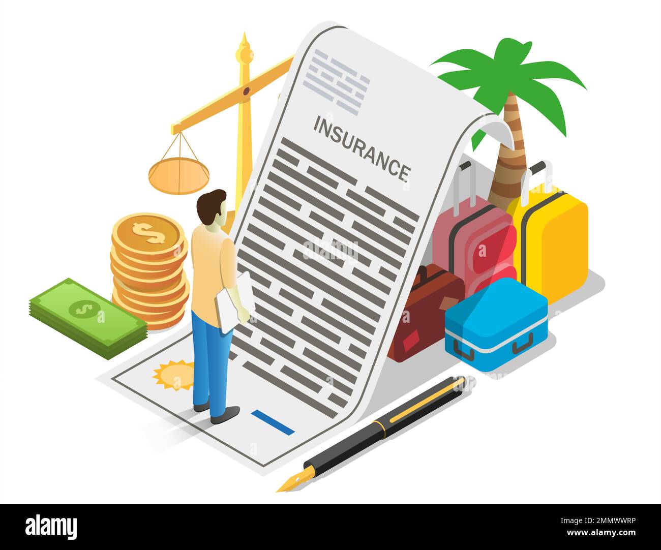 Travel insurance concept vector flat isometric illustration Stock ...