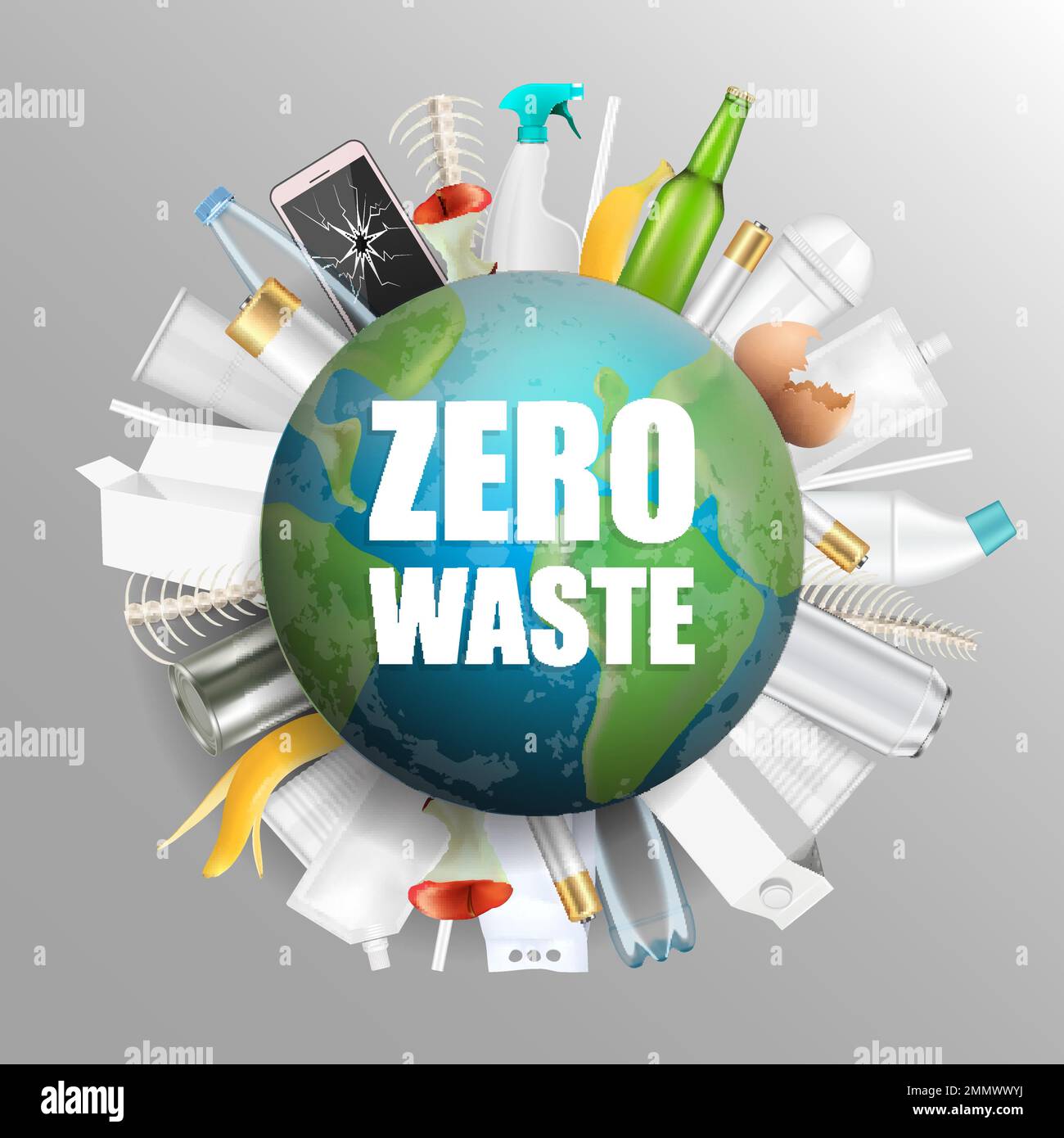 Globe with Zero waste slogan, vector illustration Stock Vector Image ...