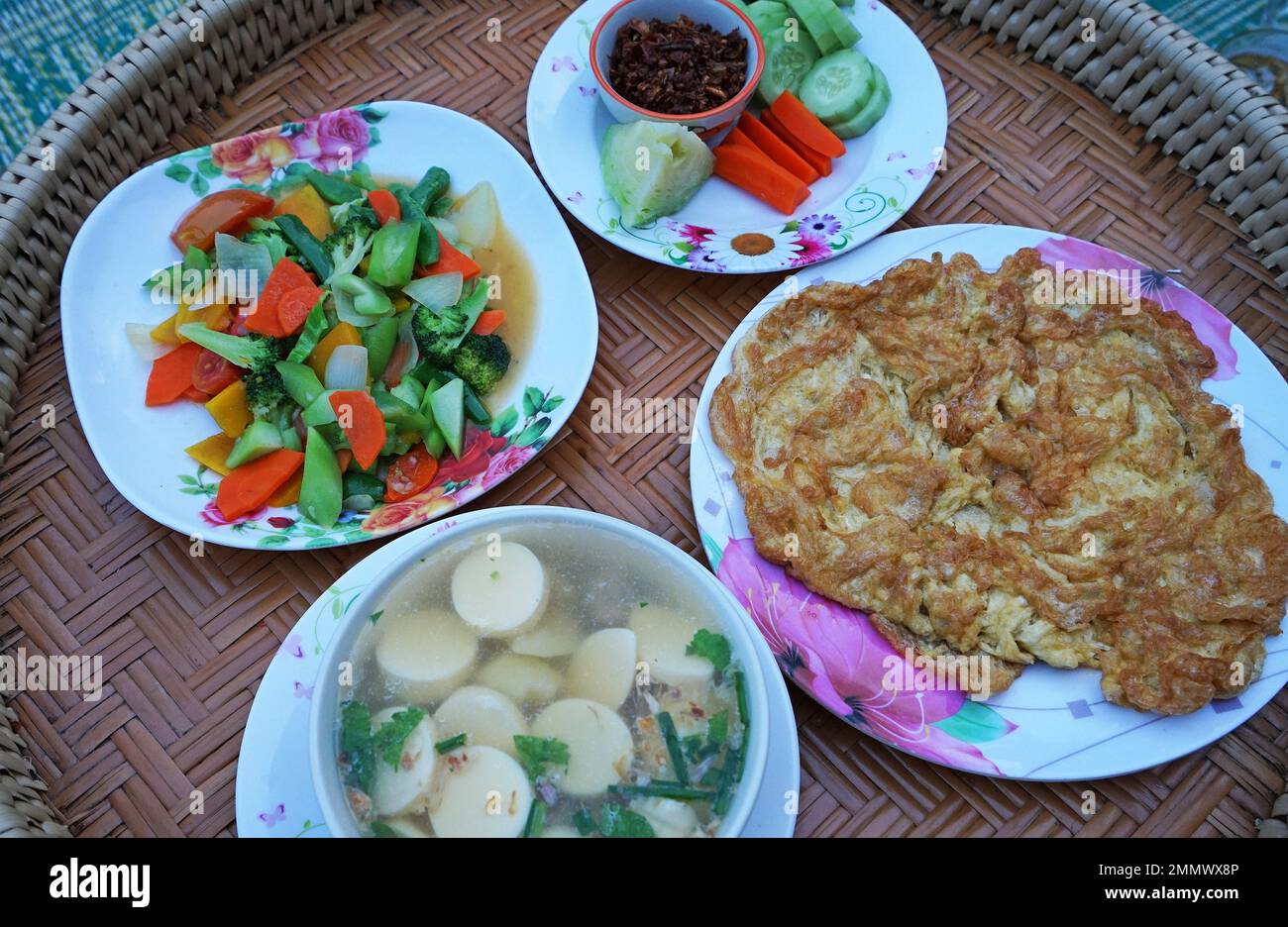 Thai northern hill tribe food- Stir fry vegetables, Spicy chili paste ...