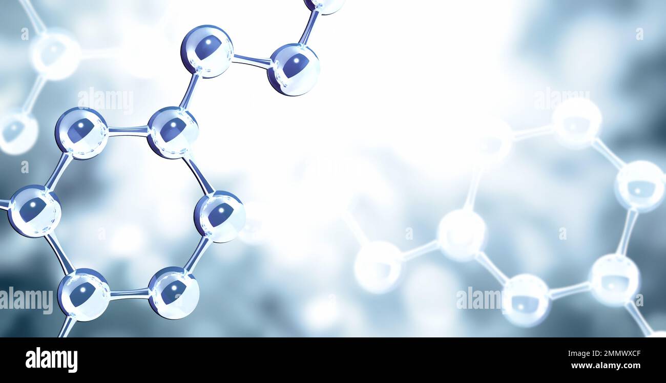 Horizontal banner with model of abstract molecular structure ...