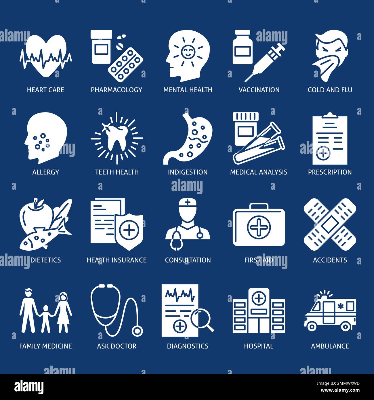 Medicine icon set in glyph style. Medical and healthcare symbols ...