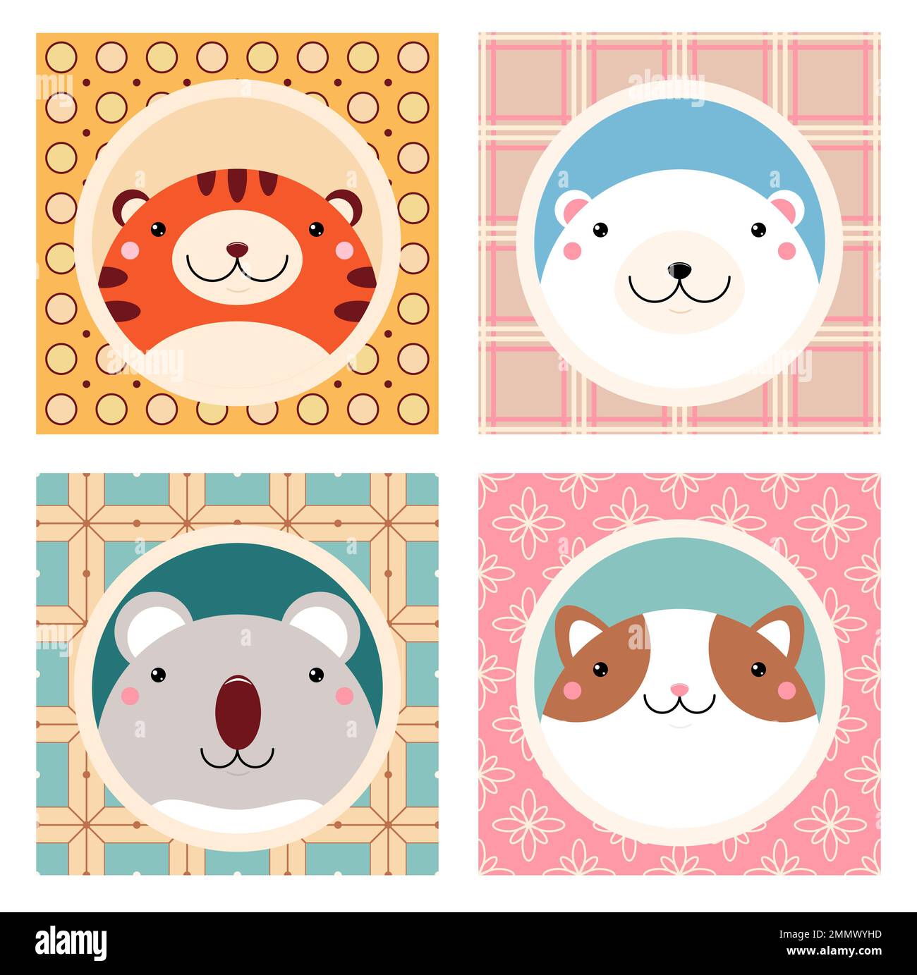 Set of kawaii member icon. Square cards with cute cartoon animals. Baby ...