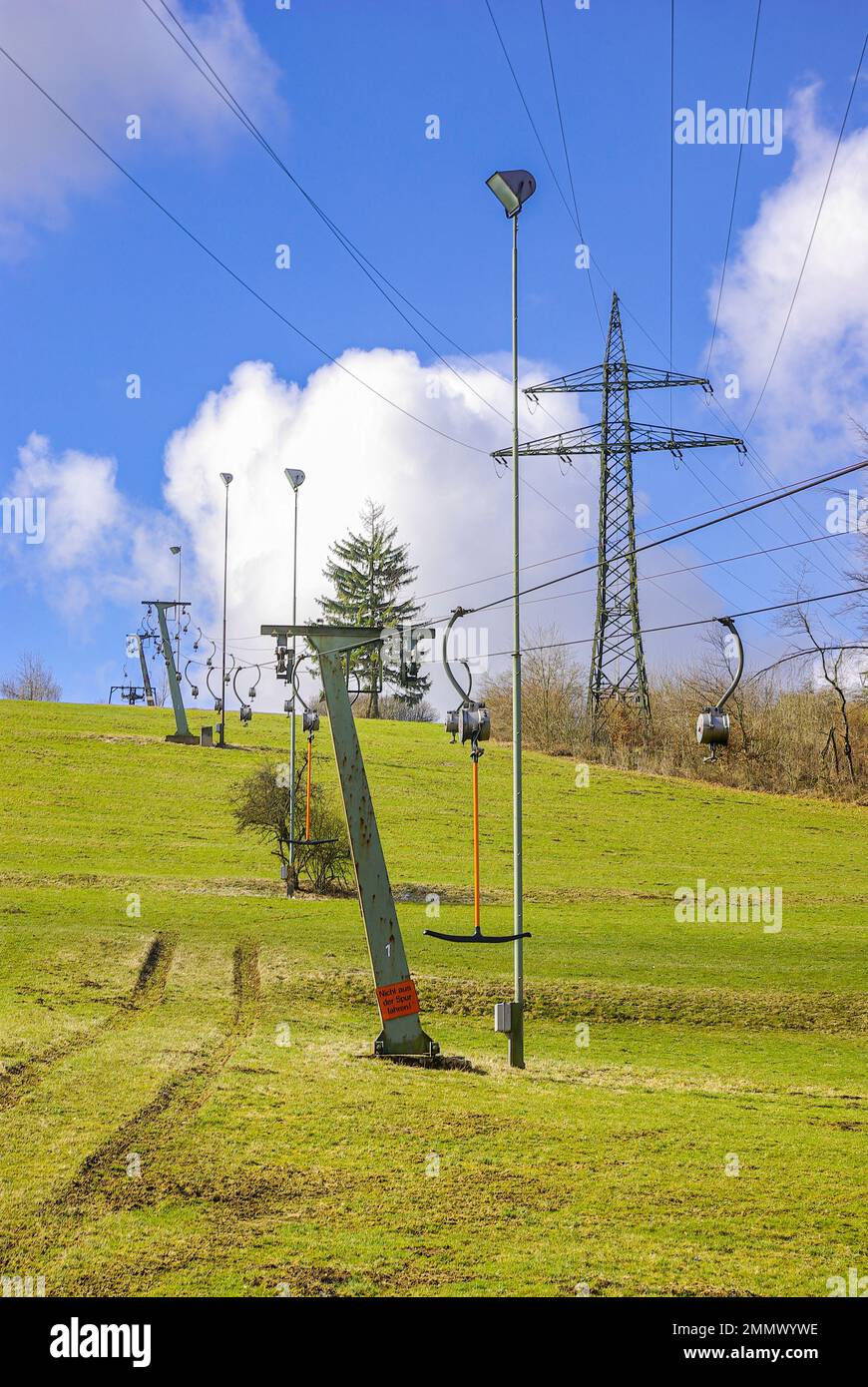 Ski lift at standstill due to lack of snow caused by climate change at ...