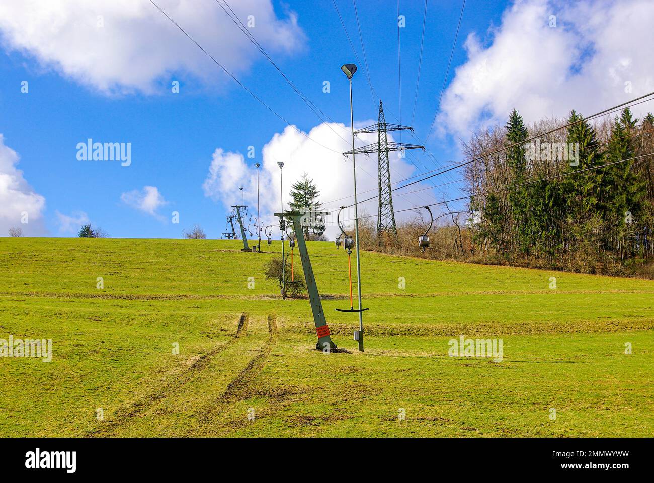 Ski lift at standstill due to lack of snow caused by climate change at ...