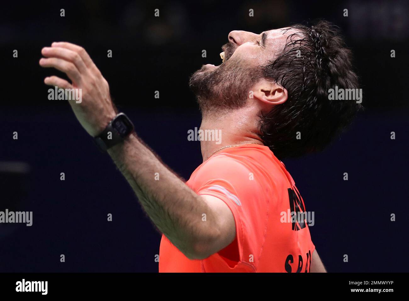 Pablo Abian of Spain reacts while competing against Kidambi Srikanth of ...