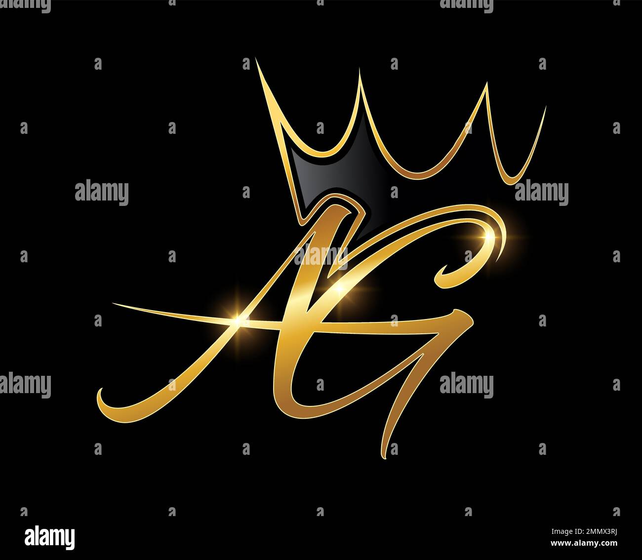 A vector Illustration in black background of Golden Crown Monogram Logo ...