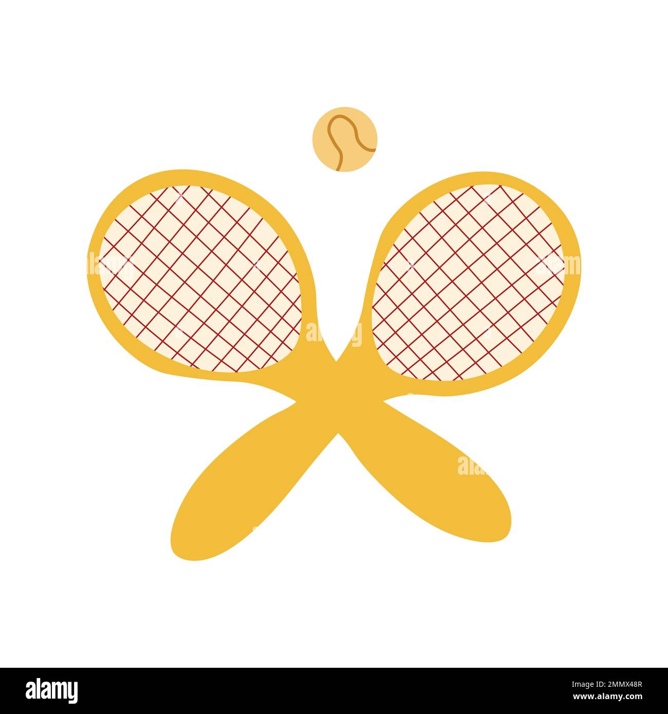 Tennis wooden racquets crossed with ball. Yellow plastic racquets for ...
