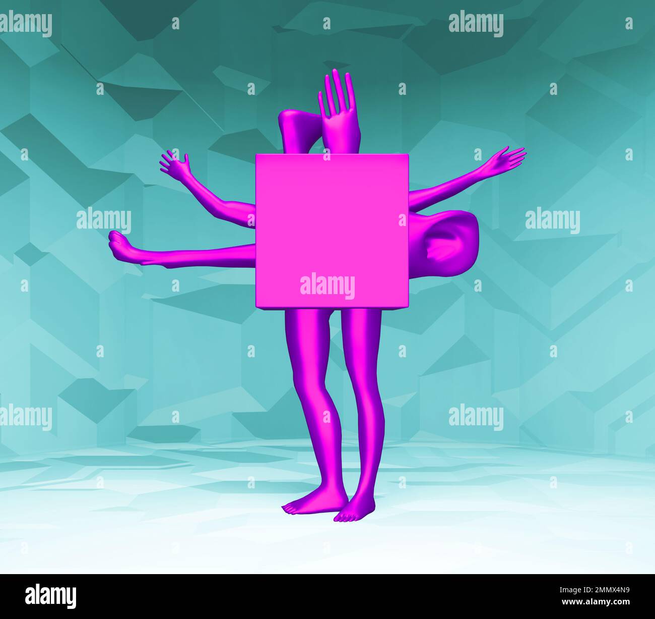 Strange creature, cube with legs and hands, 3d rendering Stock Photo ...