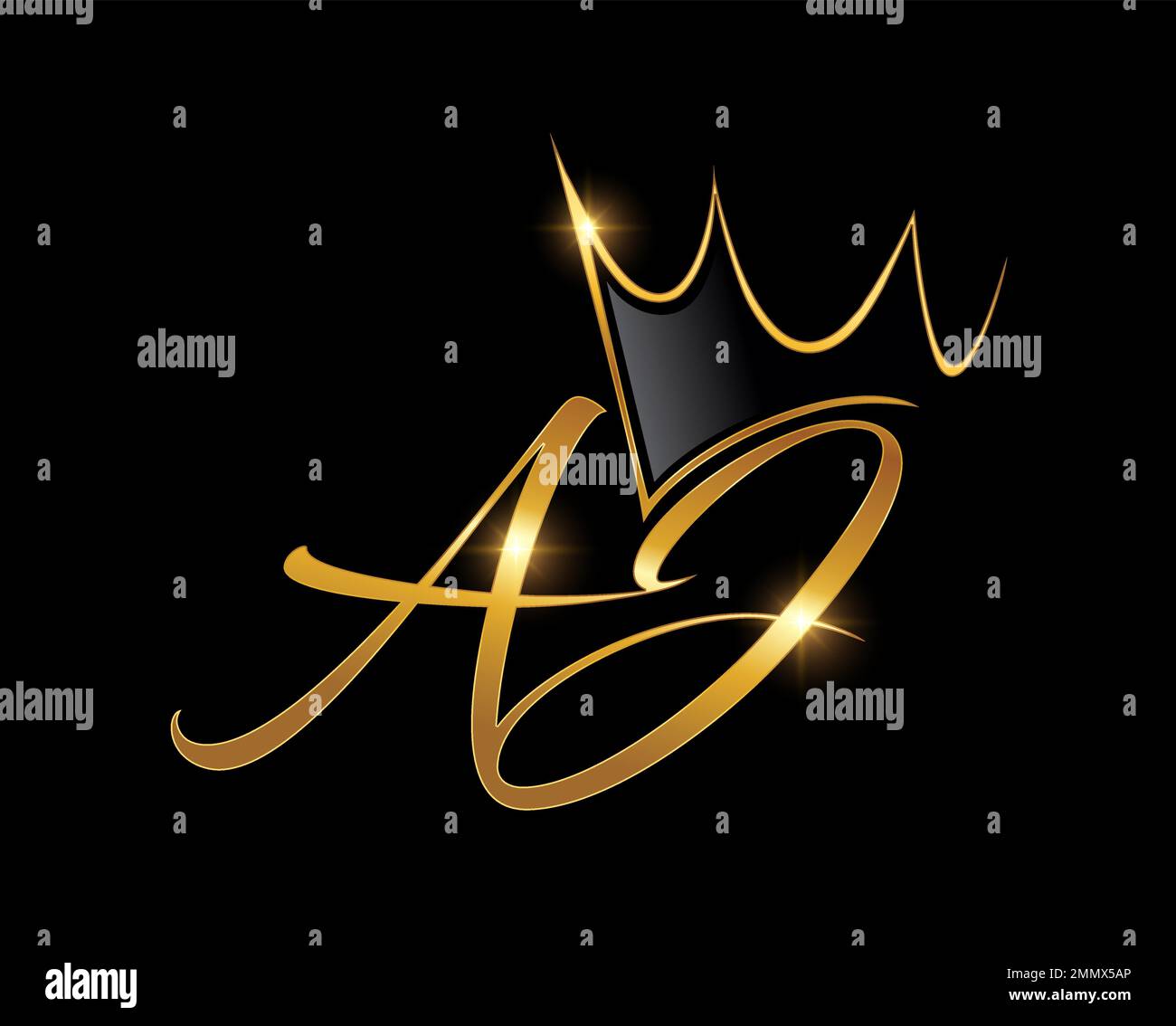 A vector Illustration in black background of Golden Crown Monogram Logo ...