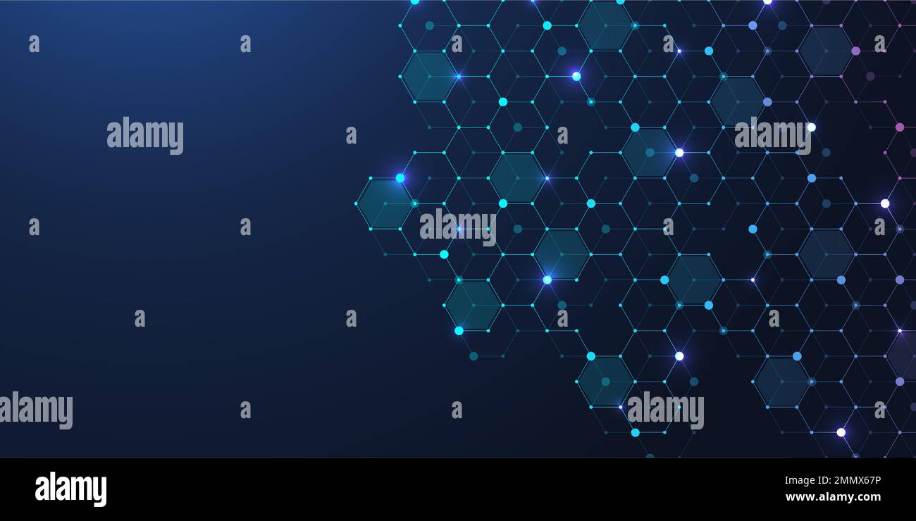 Technology abstract lines and dots connect background with hexagons ...