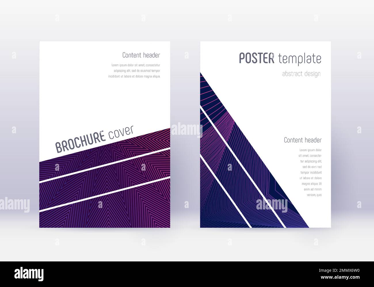 Geometric cover design template set. Violet abstract lines on dark ...