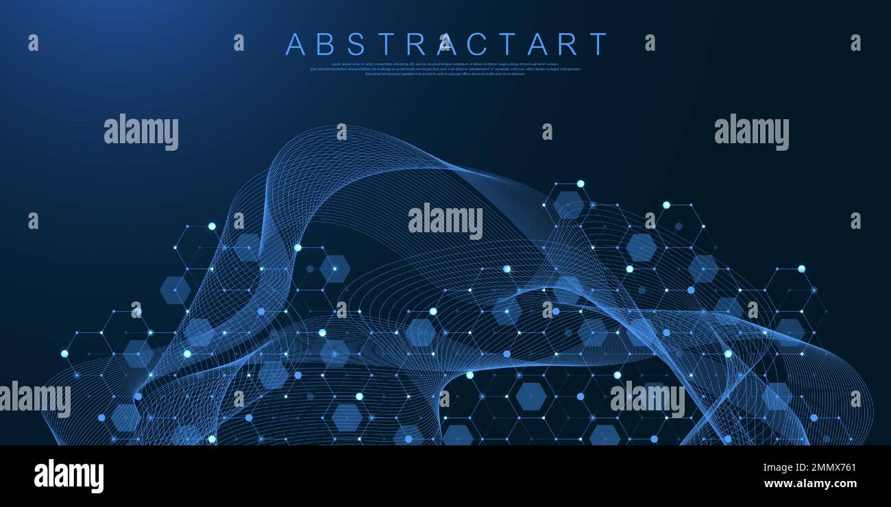 Technology abstract lines and dots connect background with hexagons. Hexagons connection digital ...