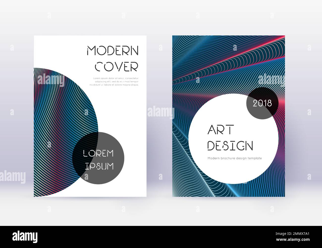 Trendy cover design template set. Red abstract lines on white blue ...