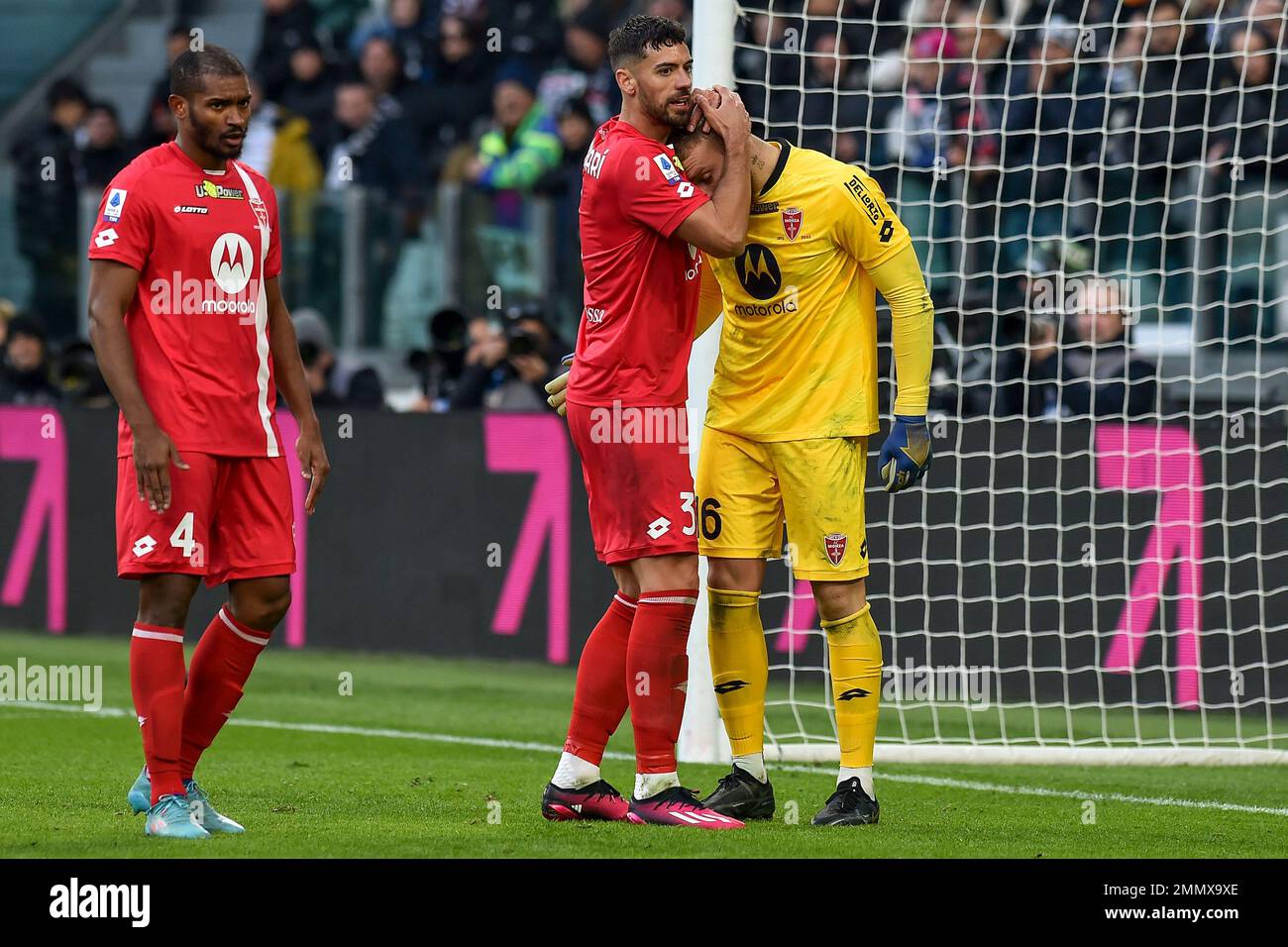 Pablo Mari of AC Monza greets Michele Di Gregorio during the Serie A ...
