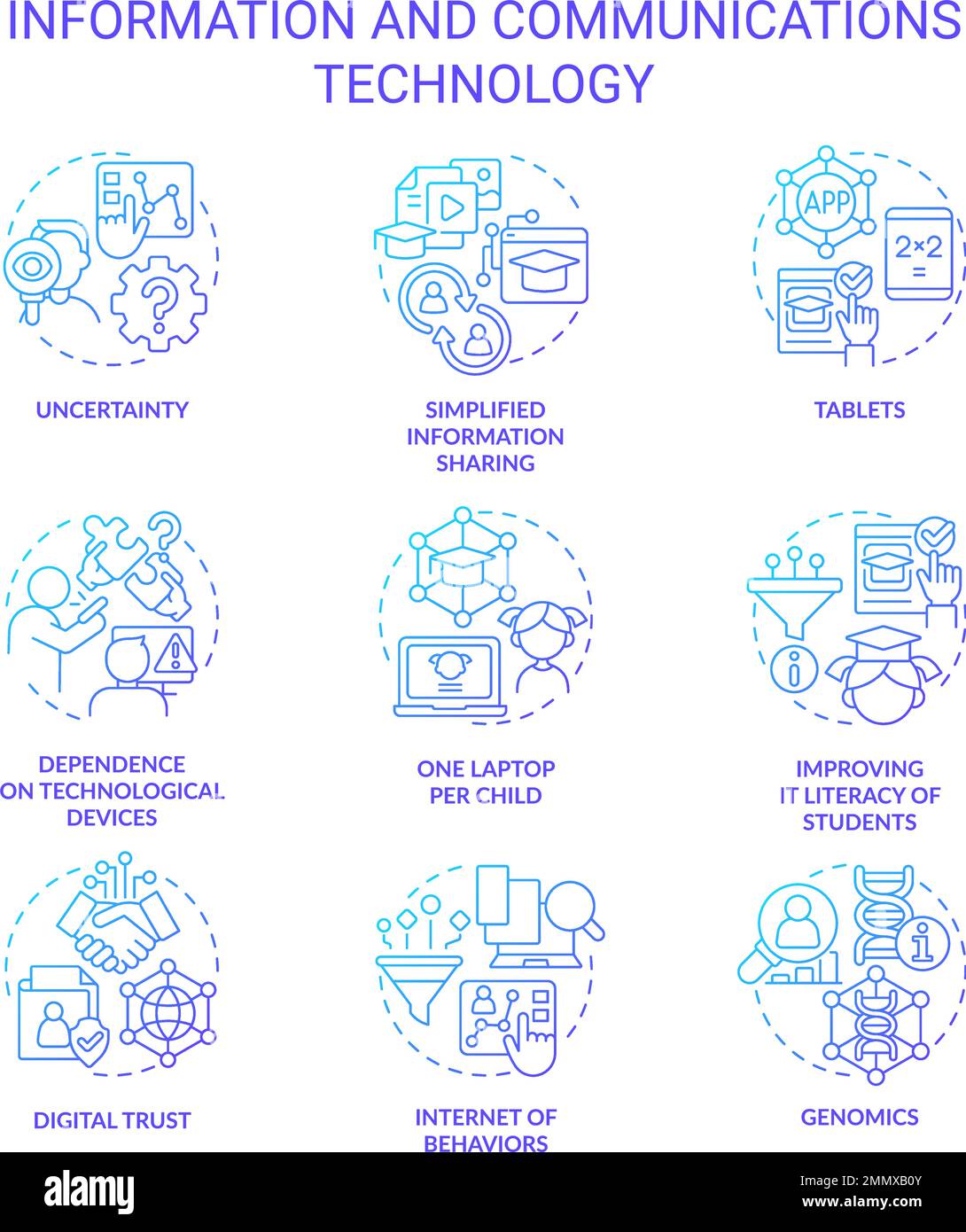 Information and communications technology blue gradient concept icons set Stock Vector Image ...