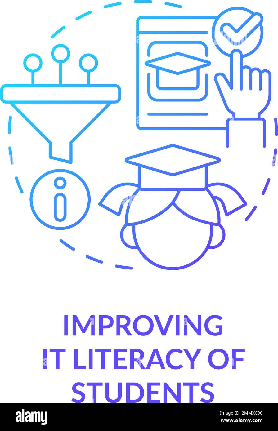 Improving IT literacy of students blue gradient concept icon Stock ...