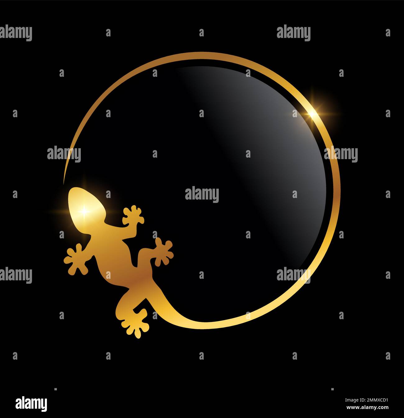 Golden Luxury Gecko Vector icon Illustration in black background with ...