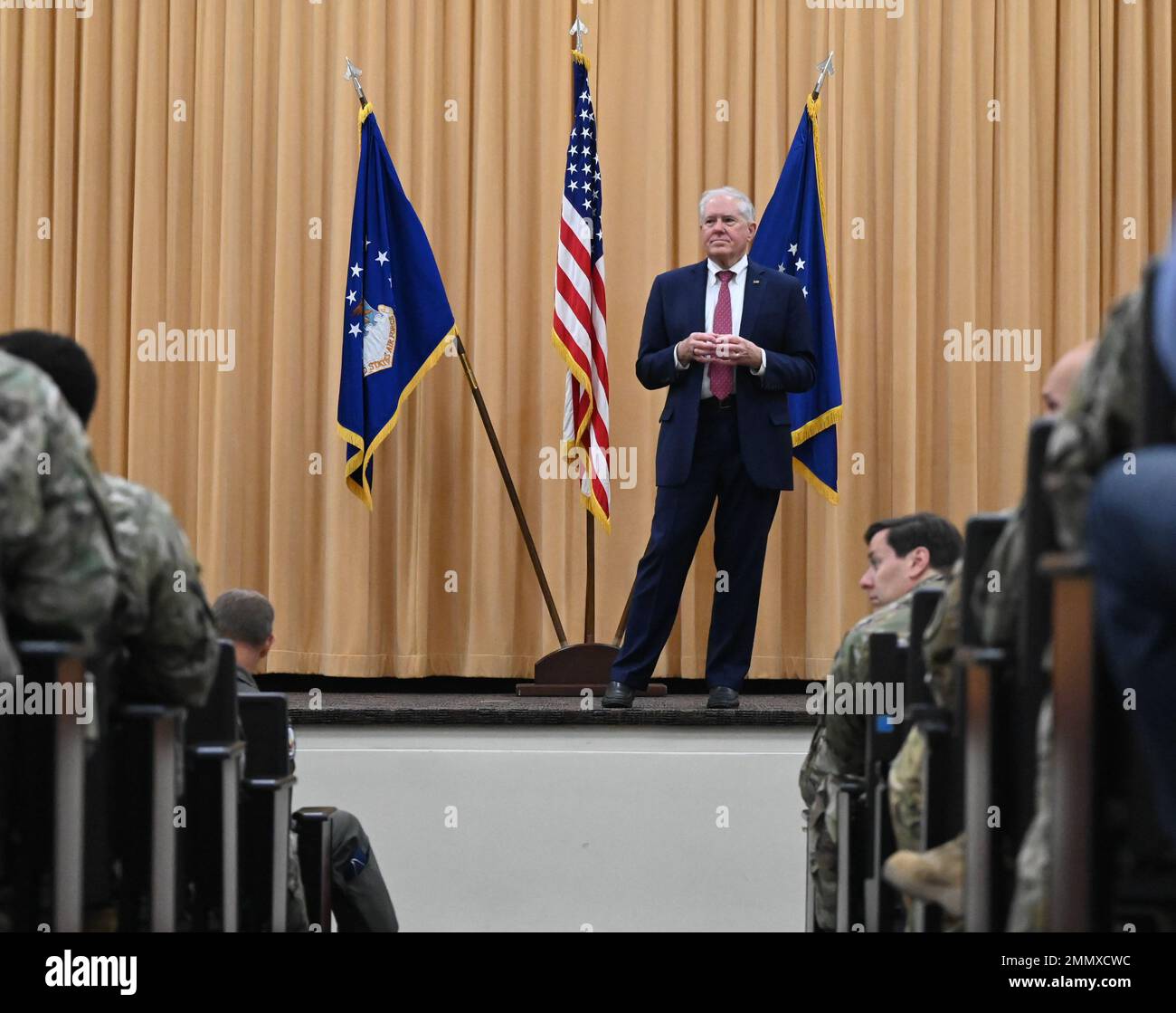 Secretary of the Air Force Frank Kendall pauses while giving a speech ...