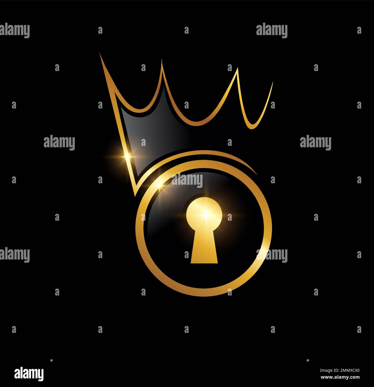 Golden Luxury Key with Crown Logo in black background with gold shine ...