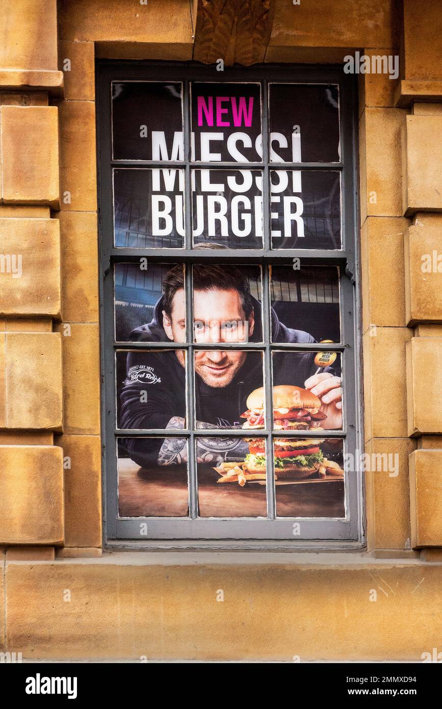 Window Display for Messi Burger at Hard Rock Cafe Stock Photo - Alamy
