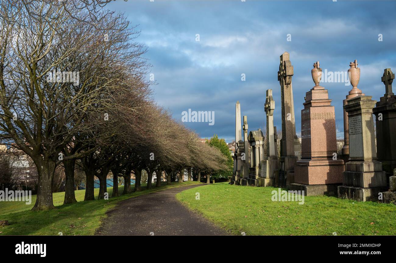 Tree lined path through Glasgow Necropolis, Victorian Cemetery, Glasgow ...
