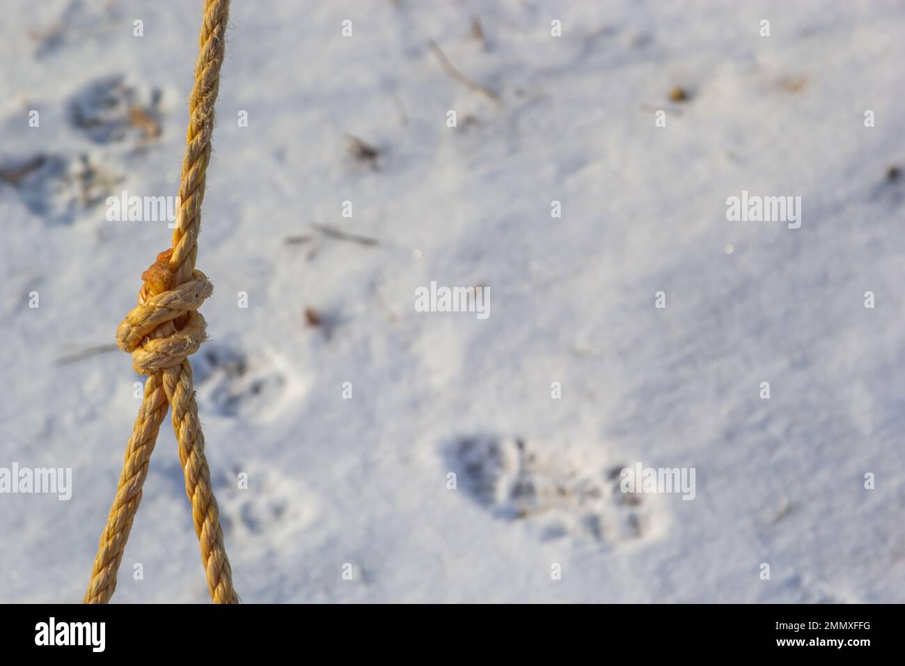Bow knot made of linen rope string isolated over the white background ...