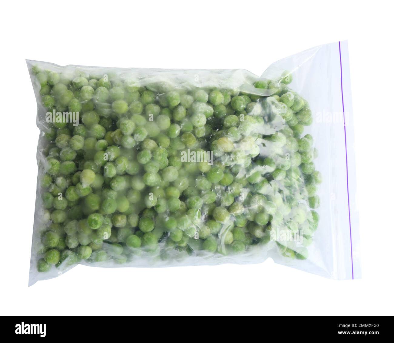 Frozen peas in plastic bag isolated on white, top view. Vegetable ...